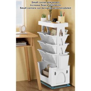 NFNSIG 5 Layer Movable Book Rack, Mobile Book Cart Organizer Bookshelves, Large Capacity Movable Bookcase, Multifunctional Rolling Utility Cart Shelf for Bedroom Living Room Home School(White)