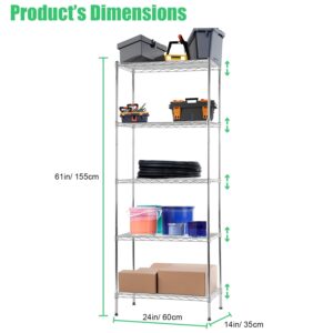 5-Tier Metal Shelves for Storage Wire Shelf Storage Shelves Shelving Unit NSF-Certified,Garage Storage Shelf Metal Shelf Rack Storage Rack Wire Shelving Rack for Restaurant Pantry Kitchen,Chorme