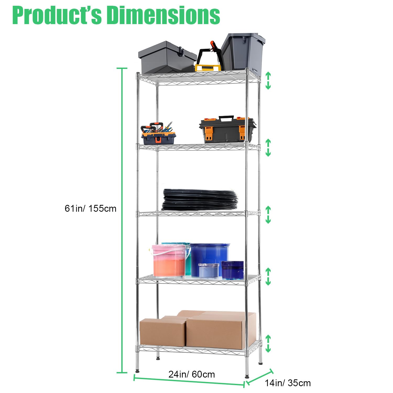 5-Tier Metal Shelves for Storage Wire Shelf Storage Shelves Shelving Unit NSF-Certified,Garage Storage Shelf Metal Shelf Rack Storage Rack Wire Shelving Rack for Restaurant Pantry Kitchen,Chorme