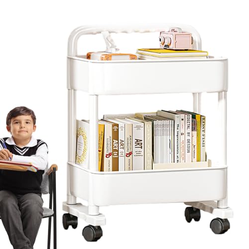 Movable Bookshelf Cart, Movable Storage Book Shelves, Movable Book Rack, Compact Bookshelf on Wheels, Reusable Rolling Storage Cart Movable Bookshelf for Kitchen, Bedroom, Living Room & Laundry Room