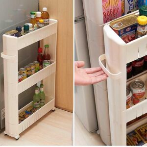 Kitchen Storage Cabinet Slim Bathroom Rolling Cart 4 Inch, Plastic with 4 Wheels and Hook, White - Narrow Shelving for Paper Shampoo | by [Brand Name]