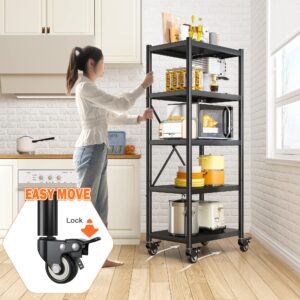 REIBII 5-Tier Storage Shelves for Storage Heavy Duty Shelving Unit with Wheels Metal Shelving Adjustable Storage Shelf Load 1160 LBS Pantry Basement Kitchen Bathroom 2PC,23.6" W * 15.7" D * 65.4" H