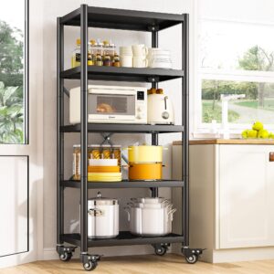 REIBII 5-Tier Storage Shelves for Storage Heavy Duty Shelving Unit with Wheels Metal Shelving Adjustable Storage Shelf Load 1160 LBS Pantry Basement Kitchen Bathroom 2PC,23.6" W * 15.7" D * 65.4" H