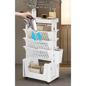 DULRLLY 5 Layer Rolling Book Cart for Teachers Movable Rolling Utility Storage Cart with Wheels Small Book Rack Storage Bookshelf Mobile Book Shelf Bookcase Organizer for Office Classroom(White)