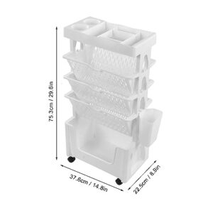 DULRLLY 5 Layer Rolling Book Cart for Teachers Movable Rolling Utility Storage Cart with Wheels Small Book Rack Storage Bookshelf Mobile Book Shelf Bookcase Organizer for Office Classroom(White)