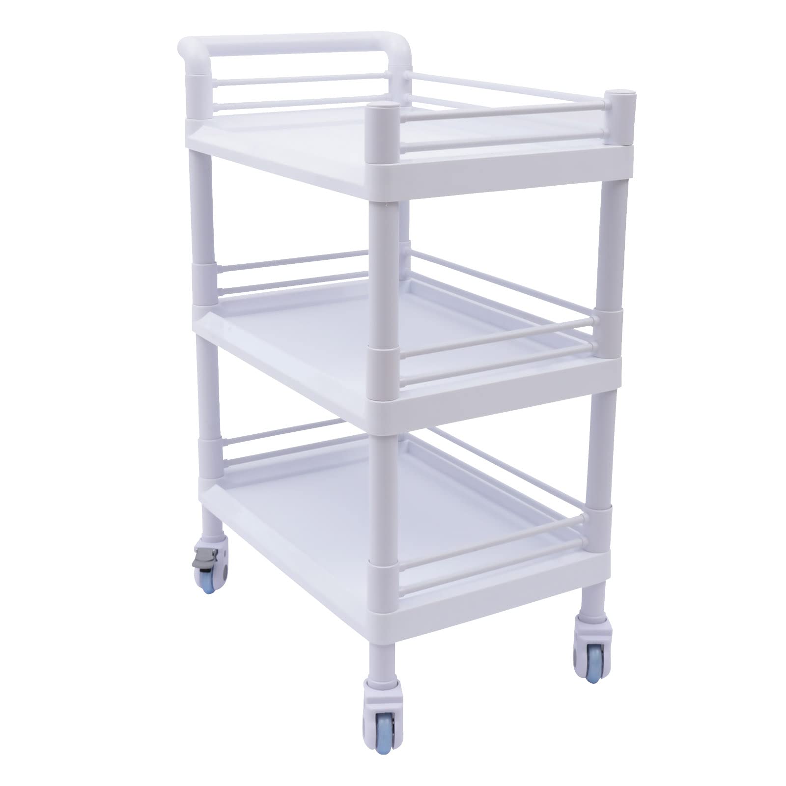 Rolling Utility Cart, 3 Tier Shelf Trolley Cart with Wheels Medical Rolling Cart Large White Mobile Organizer Commercial Hospital Office Lab Cart