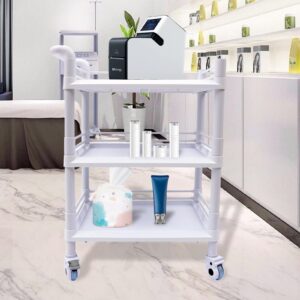 Rolling Utility Cart, 3 Tier Shelf Trolley Cart with Wheels Medical Rolling Cart Large White Mobile Organizer Commercial Hospital Office Lab Cart