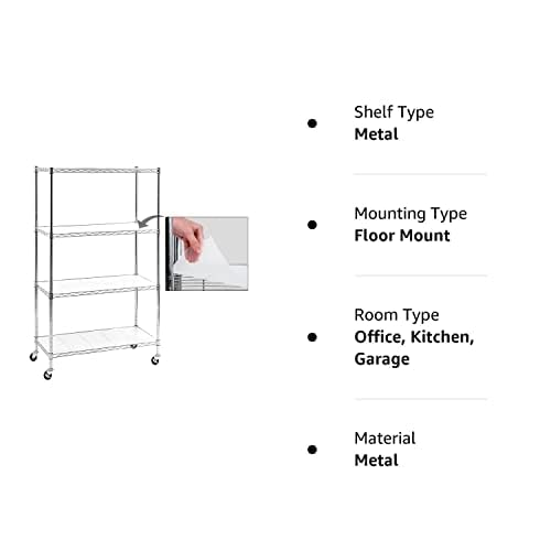 Catalina Creations 4-Shelf Shelving Units on Wheels Metal Storage Rack with Shelf Liners Set of 4, Adjustable Book Shelf, Heavy Duty Shelves for Garage Kitchen Pantry (30" W x 14" D x 50" H)