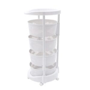 bounceycart 4 tiers rotating storage shelves rack, removable basket shelf organizer on rolling wheels for fruit vegetable snack household storage rack