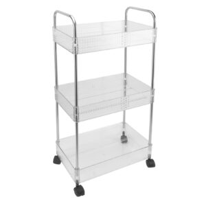 Fockety 3 Tier Rolling Cart, Special Seam Design Slim Storage Cart with Wheels, Versatile and Practical Mobile Storage Rack Mobile Shelving Unit for Kitchen Bathroom Laundry, White (S)