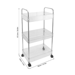 Fockety 3 Tier Rolling Cart, Special Seam Design Slim Storage Cart with Wheels, Versatile and Practical Mobile Storage Rack Mobile Shelving Unit for Kitchen Bathroom Laundry, White (S)