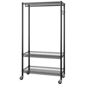 heavy duty rolling rack，closet organizer metal garment rack portable clothes hanger home shelf，freestanding closet wardrobe (35.43x 17.72 x 72.83)