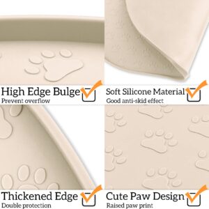 KPWACD Pet Feeding Mat for Dogs and Cats, Silicone Dog Placemat Non-Slip Waterproof Bowl Mats Prevent Food and Water Overflow, High-Lips Puppy Dish Tray Mat Suitable for Large Medium Small Pets, Beige