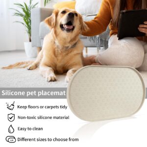 KPWACD Pet Feeding Mat for Dogs and Cats, Silicone Dog Placemat Non-Slip Waterproof Bowl Mats Prevent Food and Water Overflow, High-Lips Puppy Dish Tray Mat Suitable for Large Medium Small Pets, Beige