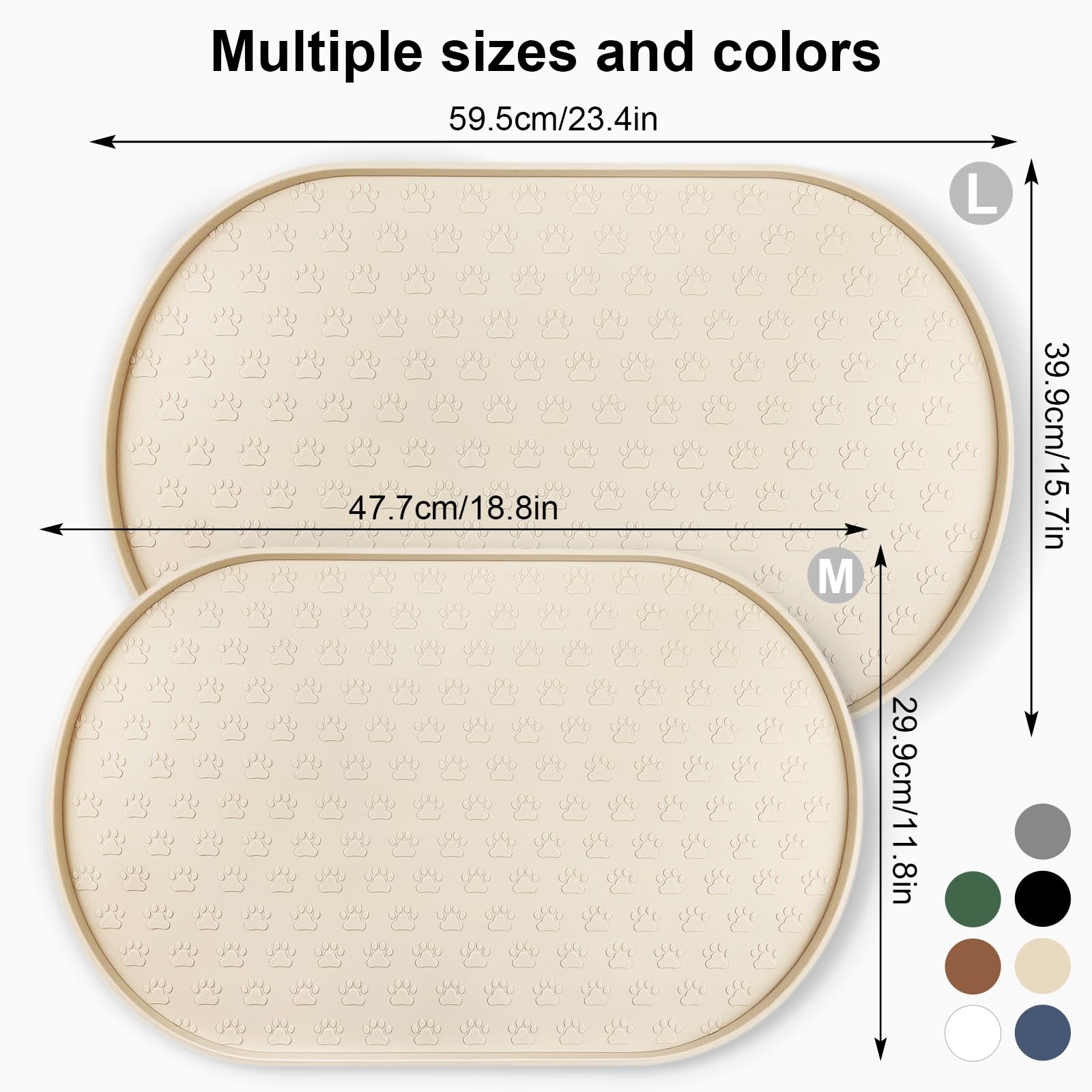 KPWACD Pet Feeding Mat for Dogs and Cats, Silicone Dog Placemat Non-Slip Waterproof Bowl Mats Prevent Food and Water Overflow, High-Lips Puppy Dish Tray Mat Suitable for Large Medium Small Pets, Beige