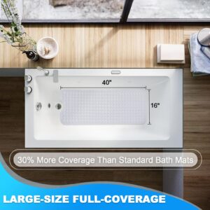 Linoows Bathtub and Shower Mats, Extra Long Non Slip Bath Mat 40 x 16 Inch, Bath Tub Mat with Suction Cups and Drain Holes for Bathroom, Machine Washable Soft Shower Floor Mat, White