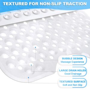 Linoows Bathtub and Shower Mats, Extra Long Non Slip Bath Mat 40 x 16 Inch, Bath Tub Mat with Suction Cups and Drain Holes for Bathroom, Machine Washable Soft Shower Floor Mat, White