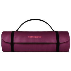 Retrospec Solana Yoga Mat 1" Thick w/Nylon Strap for Men & Women - Non Slip Exercise Mat for Home Yoga, Pilates, Stretching, Floor & Fitness Workouts - Boysenberry