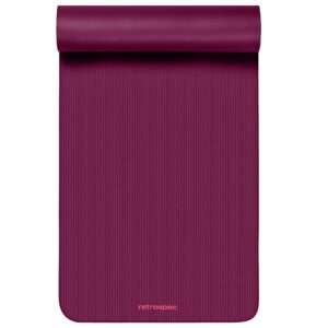 Retrospec Solana Yoga Mat 1" Thick w/Nylon Strap for Men & Women - Non Slip Exercise Mat for Home Yoga, Pilates, Stretching, Floor & Fitness Workouts - Boysenberry