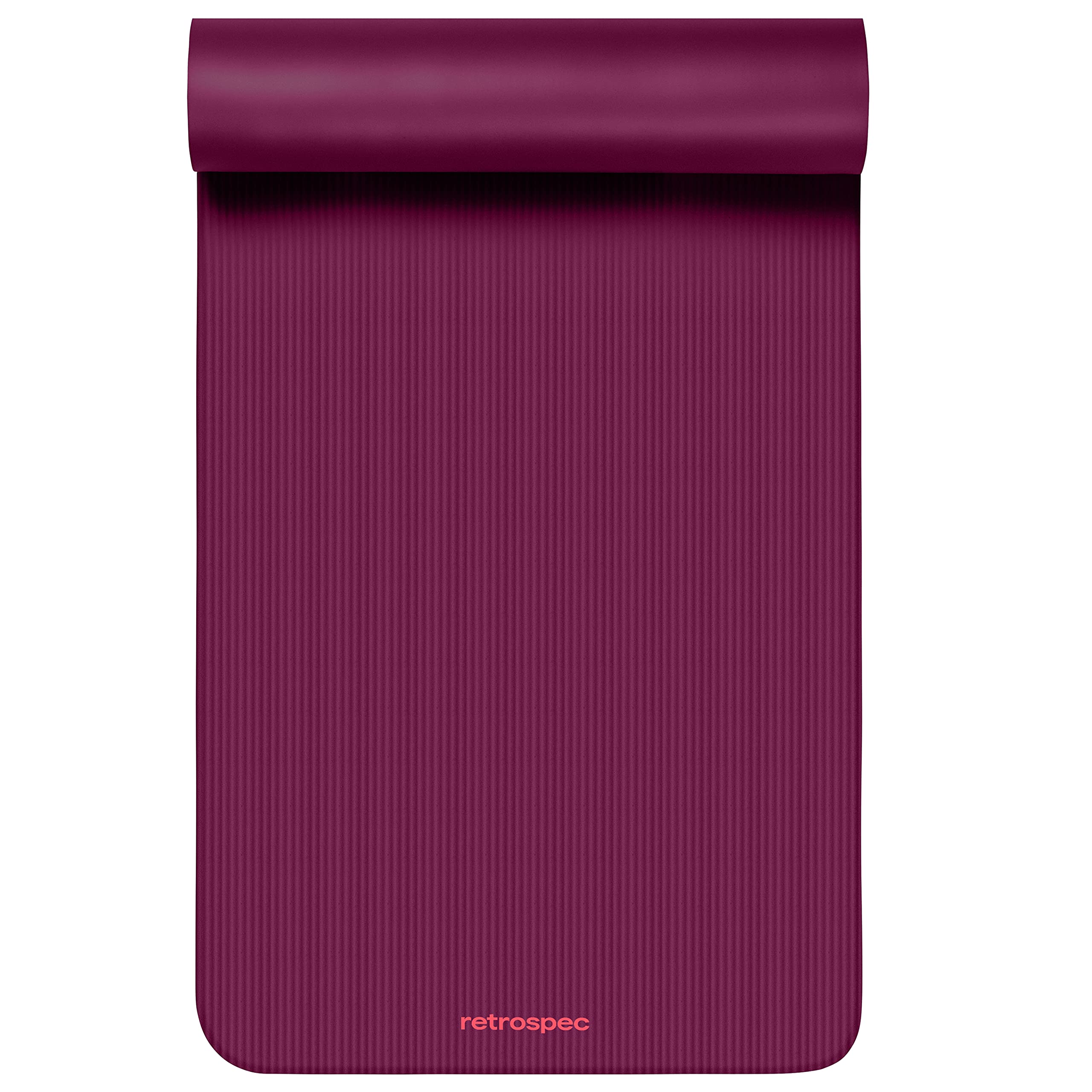 Retrospec Solana Yoga Mat 1" Thick w/Nylon Strap for Men & Women - Non Slip Exercise Mat for Home Yoga, Pilates, Stretching, Floor & Fitness Workouts - Boysenberry