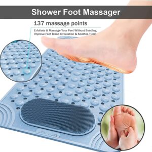 Shower and Bathtub Mat 27.5×14.2in, Rubber Non-Slip Shower Mat for Elderly & Kids , bathtub mat non slip with Drain Holes &Suction Cups, Bath Mat for Bathroom and Tub, Machine Washable, Grey