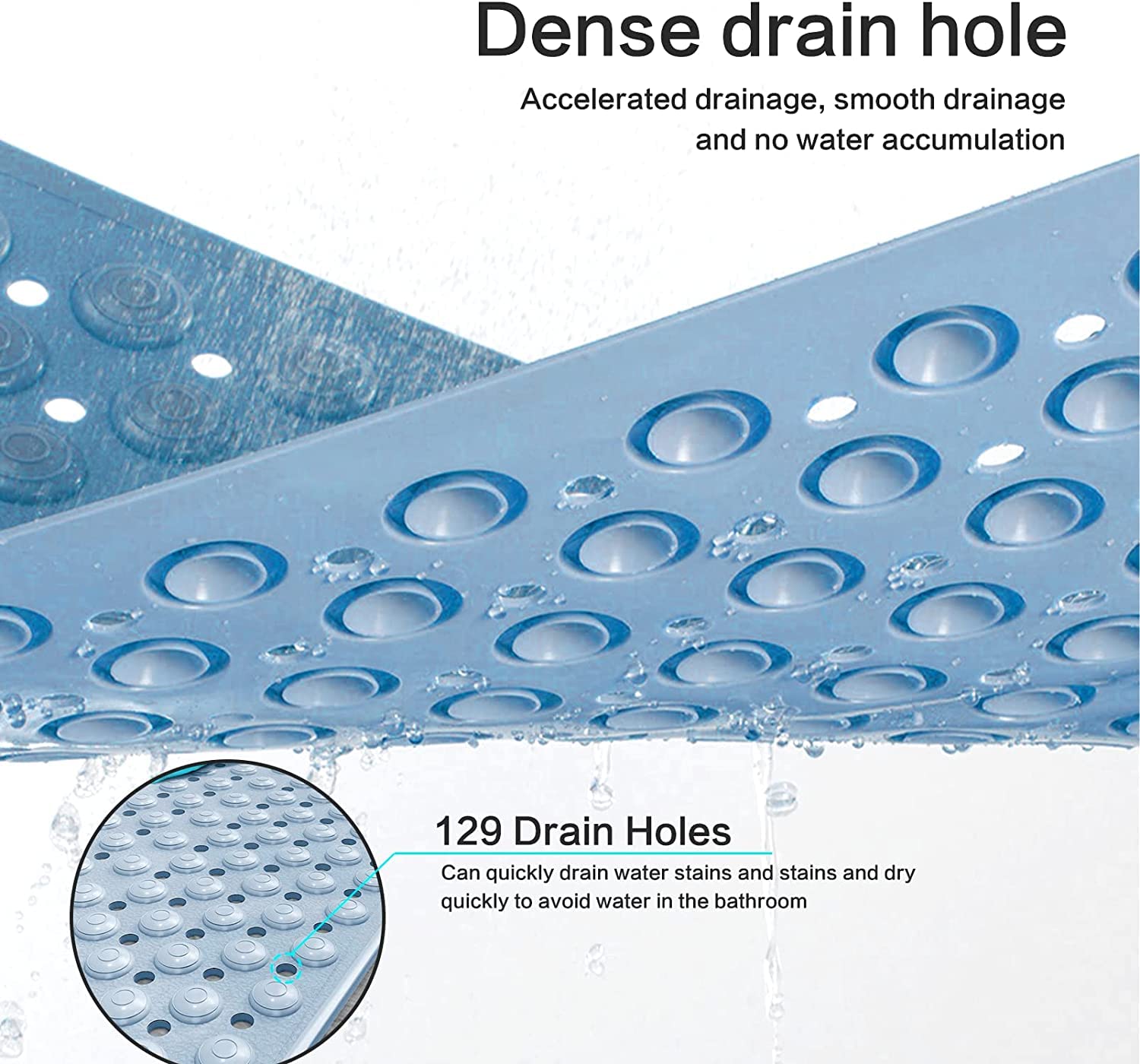 Shower and Bathtub Mat 27.5×14.2in, Rubber Non-Slip Shower Mat for Elderly & Kids , bathtub mat non slip with Drain Holes &Suction Cups, Bath Mat for Bathroom and Tub, Machine Washable, Grey