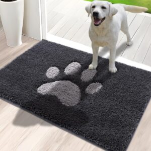 oiilores door mat indoor, dog mats for muddy paws super absorbent, low-profile entryway rug with non-slip backing, washable dirty trapper inside entrance doormat for shoes, 24" x 36", dark gray