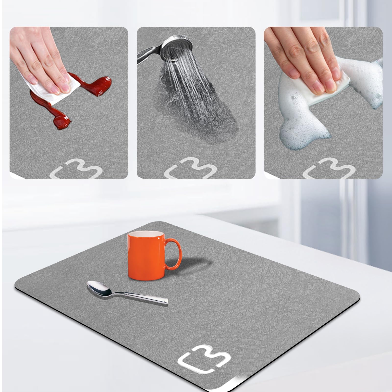 Coffee Mat Dish Drying Mat for Kitchen Counter Absorbent Rubber Backed Non Slip Dish Drying Mat Easy To Clean Dish Mat Quick Drying Mat for Coffee Machine Dish Rack (15.7"×19.6", Coffee)