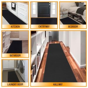 Machine Washable Modern Solid Design Non-Slip Rubberback 3x10 Traditional Runner Rug for Hallway, Kitchen, Bedroom, Living Room, 2'7" x 9'10", Black