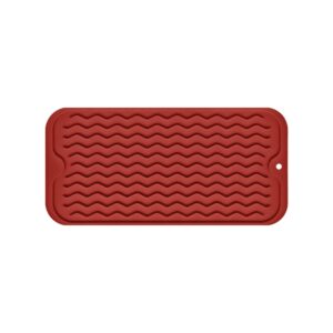 silicone dish drying mat, non-slip easy clean sink mat large heat-resistant dish drainer mat for kitchen counter, sink, refrigerator or drawer liner (12" x 6", red)