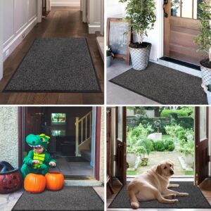 Mibao Dirt Trapper Door Mat for Indoor&outdoor, 20" x 32", Grey Black,Washable Barrier Door Mat, Heavy Duty Non-Slip Entrance Rug Shoes Scraper, Super Absorbent Front Door Mat Carpet