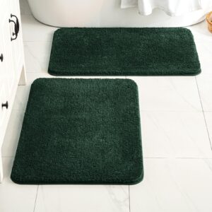 miulee dark green bathroom rugs set 2 piece, non slip bath mat with absorbent microfiber, ultra soft thick rugs for bathroom floor tub shower, machine washable (16 x 24 inches)