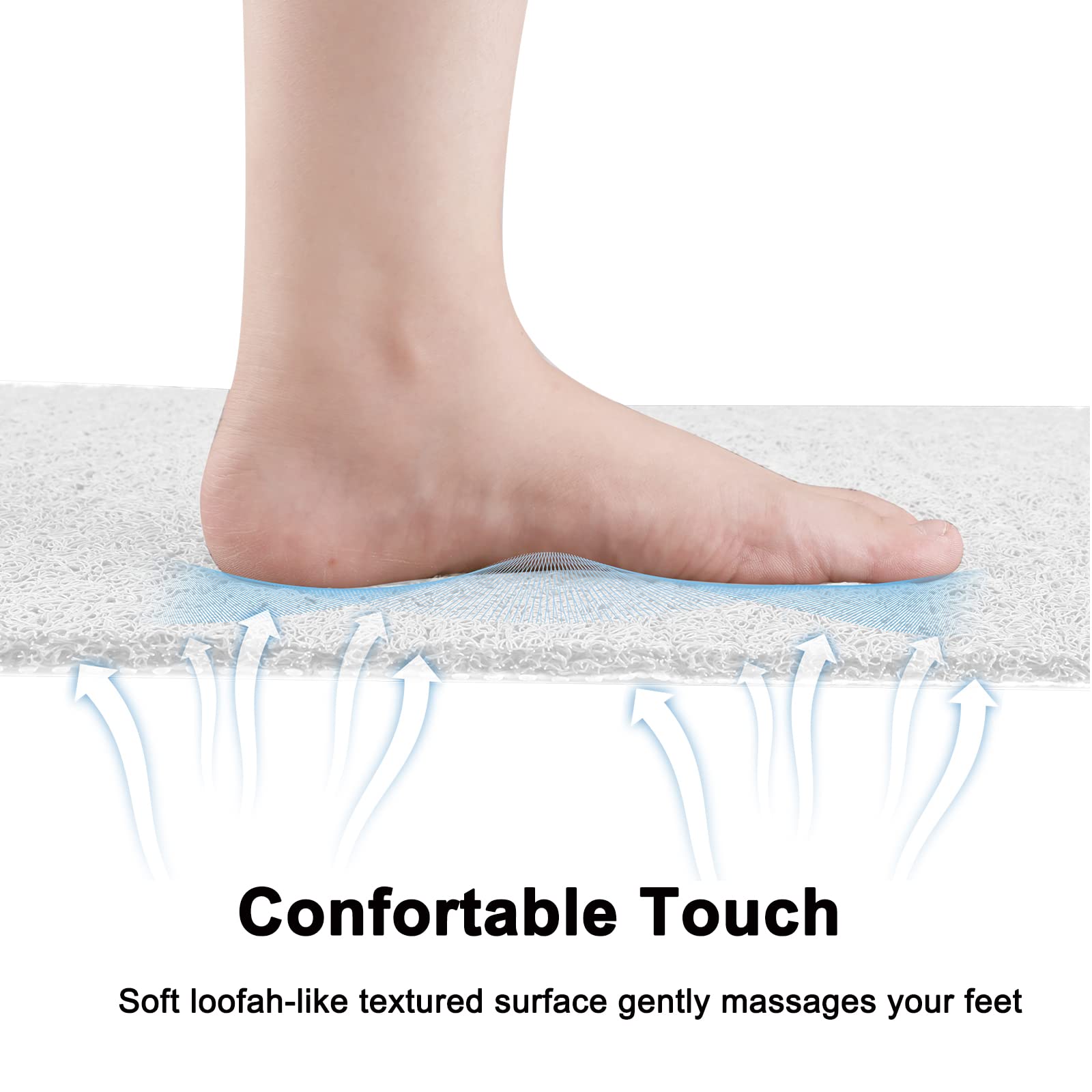 Leotruny Bath Tub Shower Mat 40 x 16 Inch Non Slip Soft PVC Loofah Bathtub Mats for Bathroom (C03-White)