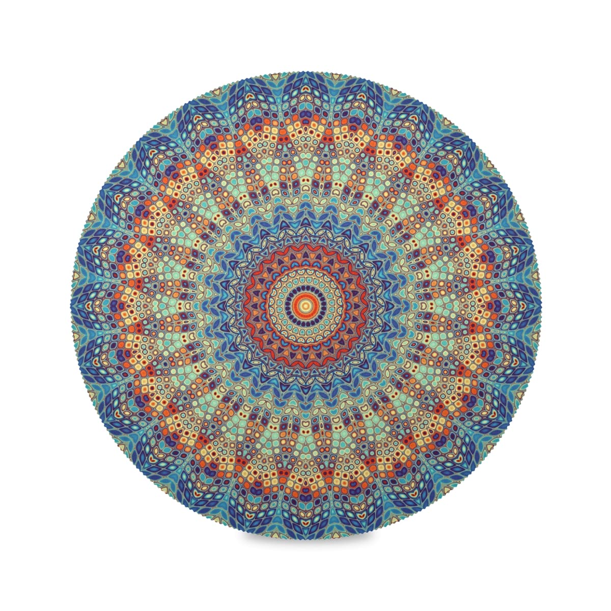 Qilmy Mandala Round Placemats Non-Slip Washable Polyester Table Mats Set of 1 Heat Resistant Placemats for Kitchen Dining Table Decoration