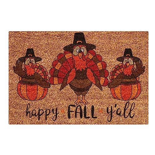 Turkey Pumpkins Door Mat Fall Thanksgiving Funny Welcome Indoor Front Door Mat Autumn Golden Farmhouse Doormat Outdoor Entrance with Non Slip Backing Thanksgiving Doormat 05_B, 23.6" L x 15.7" W