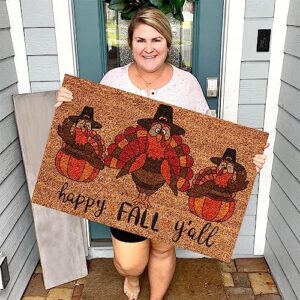 Turkey Pumpkins Door Mat Fall Thanksgiving Funny Welcome Indoor Front Door Mat Autumn Golden Farmhouse Doormat Outdoor Entrance with Non Slip Backing Thanksgiving Doormat 05_B, 23.6" L x 15.7" W