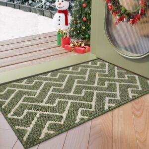 hicorfe indoor doormat,front back door mat rubber backing non slip door mats,20"x31.5" low-profile absorbent resist dirt entryway doormat inside floor mats for entrance washable(green)