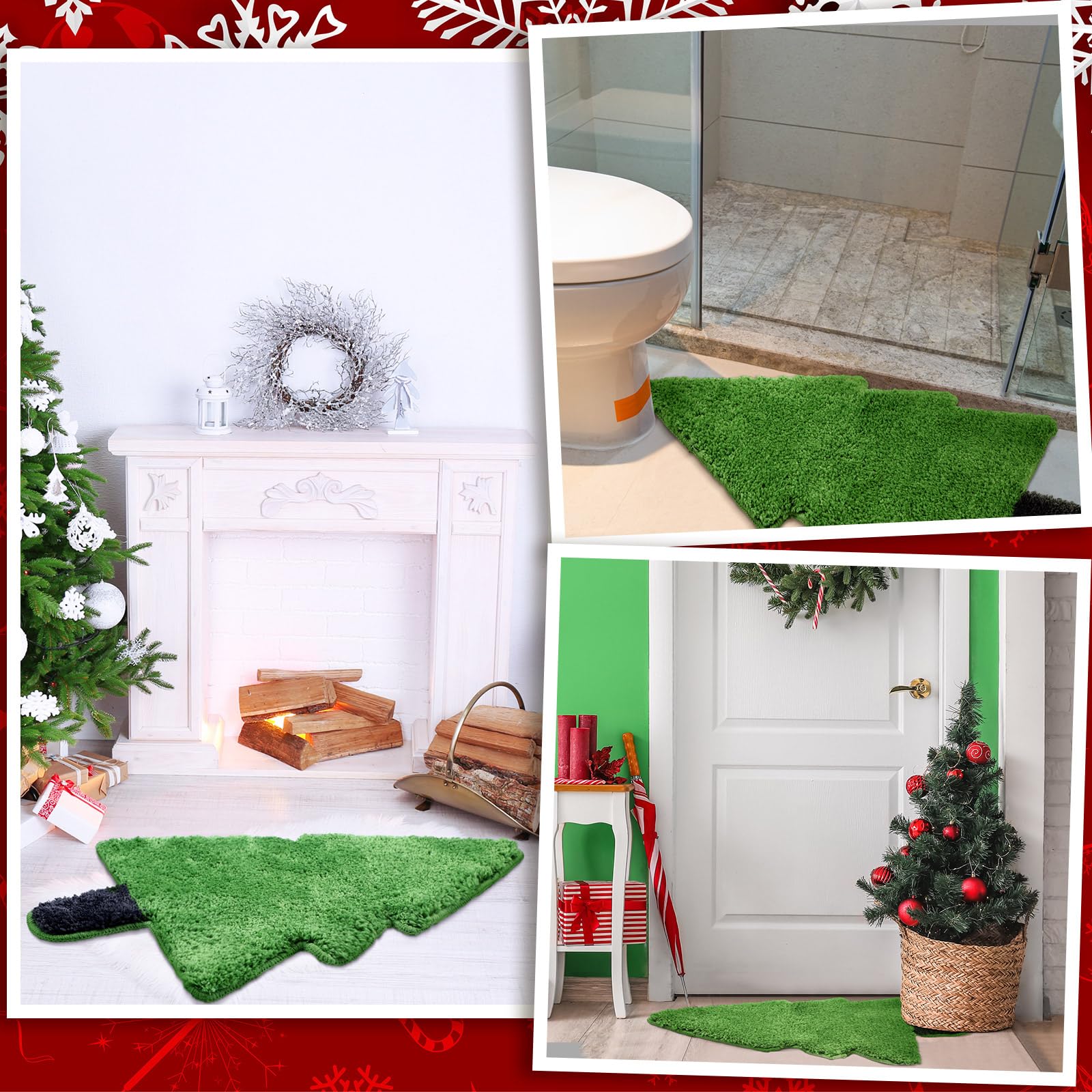 Tinideya Christmas Tree Bathroom Rugs Cute Bath Mat for Kids 28''x20'' Bath Mats for Tub Christmas Tree Green Bath Mat Christmas Bathroom Decoration Washable Christmas Decorative Non Slip Doormat