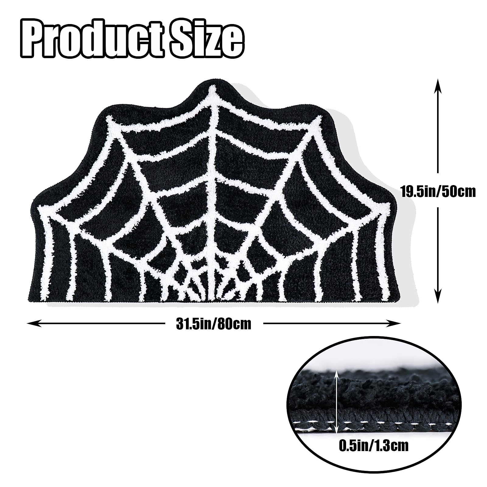 Spider Web Bath Mat, 31×20" Halloween Bath Mat Non-Slip Rugs Spiderweb Rug Machine Washable Goth Bath Mat Area Rugs Gothic Rug for Front Door, Bedroom, Living Home (black)