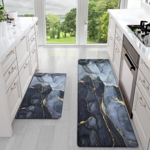 sofort anti fatigue kitchen mats for floor 2 piece set, cushioned memory foam kitchen rug, non slip waterproof black and gold marble kitchen mat, comfort standing mats for kitchen, laundry, office