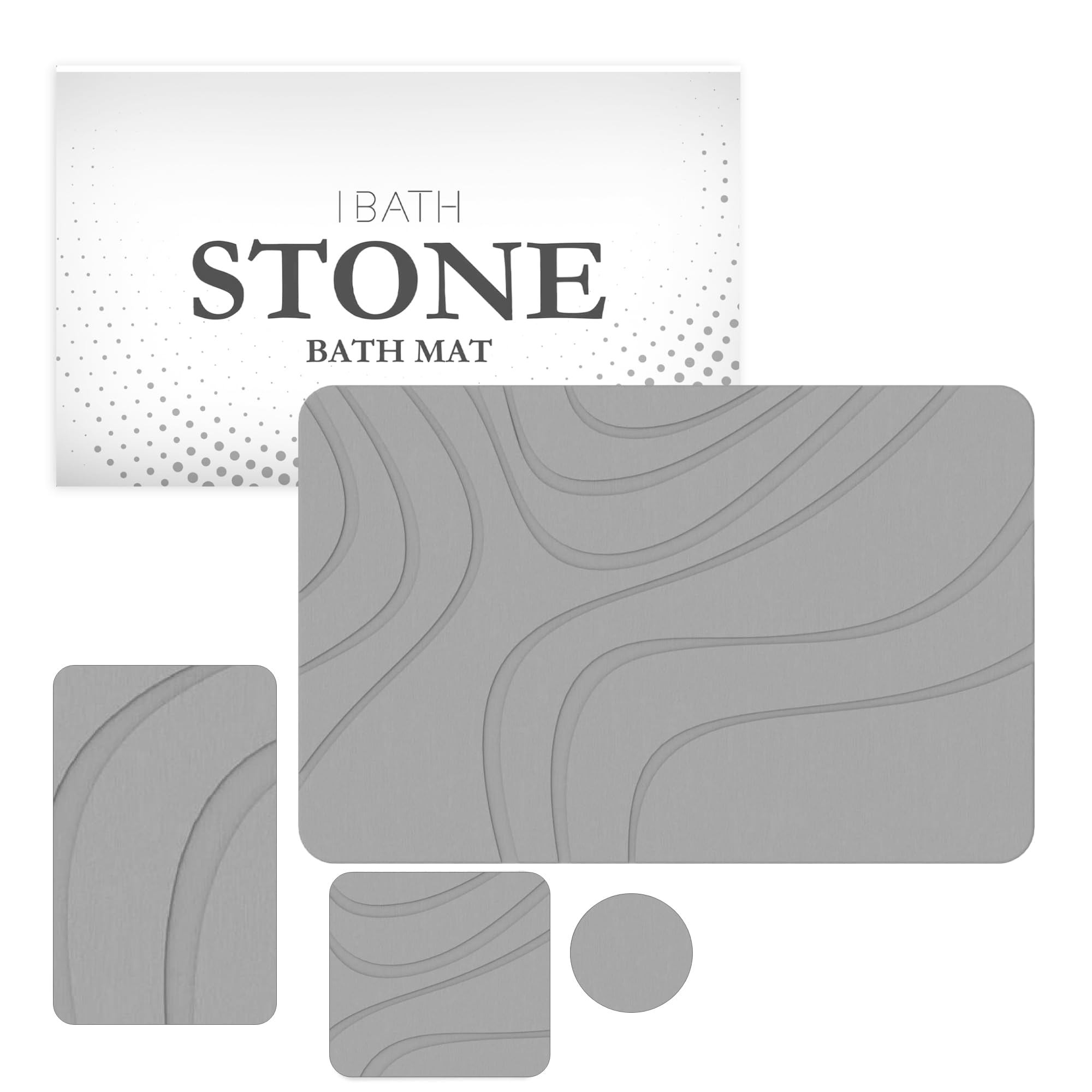 IBATH Stone Bath Mat, Diatomaceous Earth Shower Mat, Non-Slip Quick Drying Super Absorbent Bathroom Floor Mat - Elegant, Natural, Modern Design, Easy to Clean (23.5 x 15.5 Light Grey)