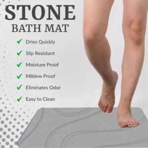 IBATH Stone Bath Mat, Diatomaceous Earth Shower Mat, Non-Slip Quick Drying Super Absorbent Bathroom Floor Mat - Elegant, Natural, Modern Design, Easy to Clean (23.5 x 15.5 Light Grey)