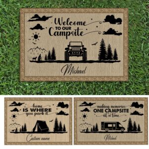 personalized making memories one campsite at a time doormat 16x24 inches, outdoor camping door mat, rv welcome mat personalized, camping door mats outside, camper door mat, custom text & family name