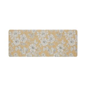 laura ashley - anti-fatigue kitchen mat, iris floral design, stain, water & fade resistant, cooking & standing relief, non-slip backing, measures 17.5" x 60", tawny yellow