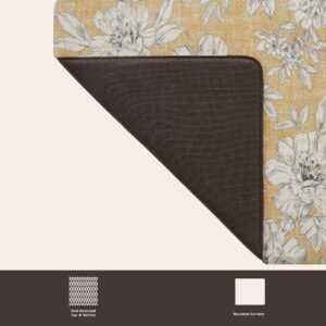 Laura Ashley - Anti-Fatigue Kitchen Mat, Iris Floral Design, Stain, Water & Fade Resistant, Cooking & Standing Relief, Non-Slip Backing, Measures 17.5" x 60", Tawny Yellow