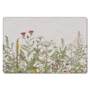 kxo cushioned anti-fatigue kitchen mat, flowers dandelion leaves dahlia daisy plant illustration super soft floor mat, non-slip comfort standing mat doormat for home, sink, office 31"x20"