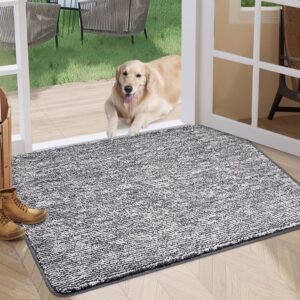 refetone indoor doormat, front door mat 20"x32" absorbent rubber backing non slip back door mats, machine washable low-profile entry rug, resist dirt inside floor mat door rugs for entryway, dark grey