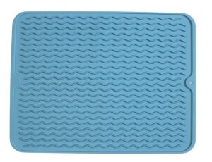 dependable industries silicone drying mat, 16"x12" - grooved design, heat-resistant, non-slip, bpa-free - for dishes, cutlery, pots, pans (sky blue)