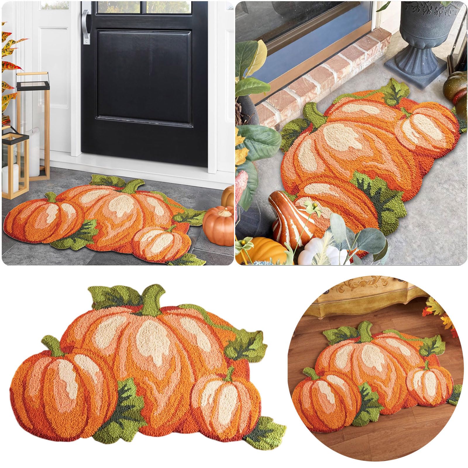 Thanksgiving Pumpkin Rug - 31"×22", Non Slip Washable Welcome Door Mat, Cute Fall Doormats for Indoor Outdoor Entrance Home Bathroom Living Room (D)