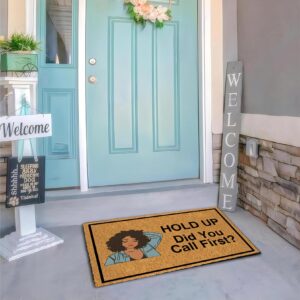 Wulidrom Faux Coir Funny Front Door Mats Outdoor Entrance Large, Hold Up Did You Call First Holiday Thanksgiving Monogram Monogrammed Doormats 30" X 18" Welcome Mat Indoor Non Slip Rubber Backing